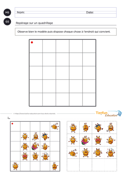 Exercices de repérage sur quadrillage MS GS : fiches et jeux - Tizofun ...
