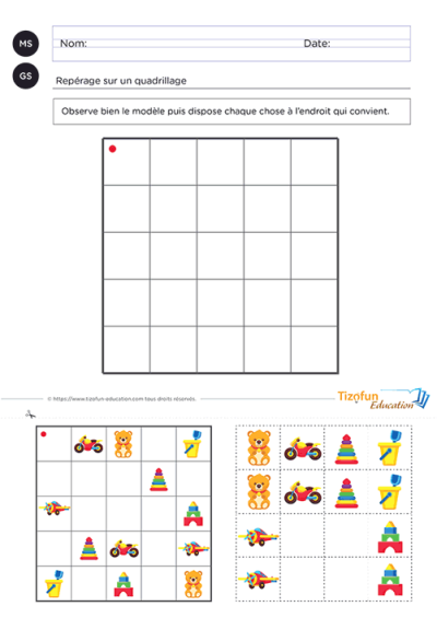 Exercices de repérage sur quadrillage MS GS : fiches et jeux - Tizofun ...