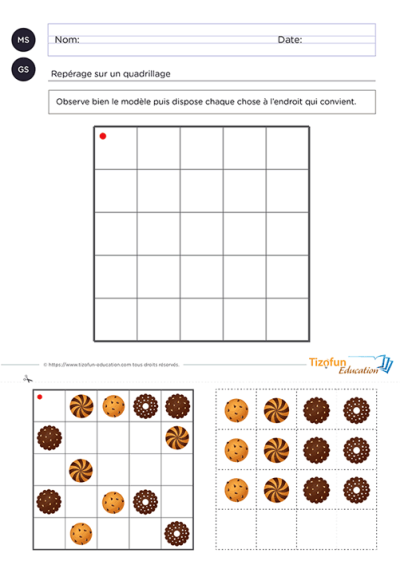 Exercices de repérage sur quadrillage MS GS : fiches et jeux - Tizofun ...