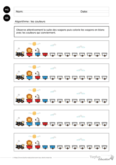 Activités d'algorithme pour la moyenne section : fiches et jeux - Tizofun Education - Soutien ...
