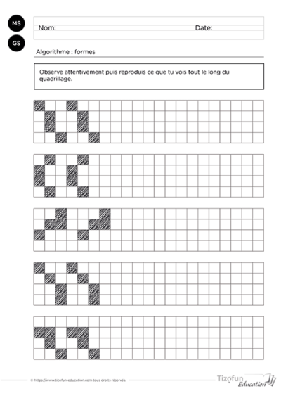 Activités d'algorithme pour la moyenne section : fiches et jeux - Tizofun Education - Soutien ...