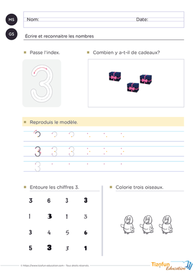 Comment Écrire les Chiffres de 1 à 6 : Activités Maternelle - Tizofun ...