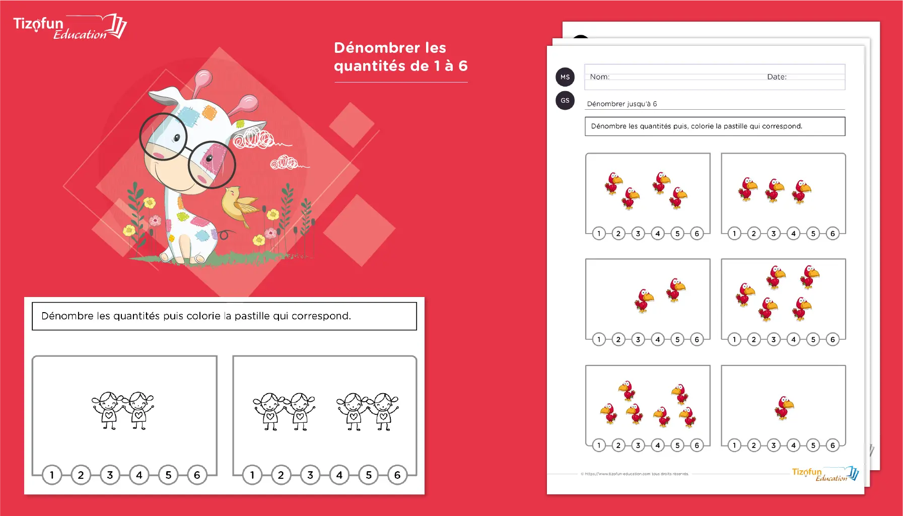 Dénombrer les quantités de 1 à 6 en maternelle : Exercices MS GS ...