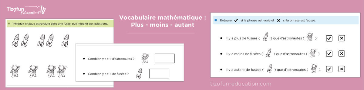 Exercices de comparaison des quantités pour enfants : plus, moins ...
