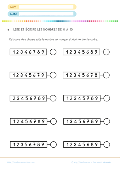 Apprendre les nombres de 1 à 10 CP avec des fiches d'exercices ...