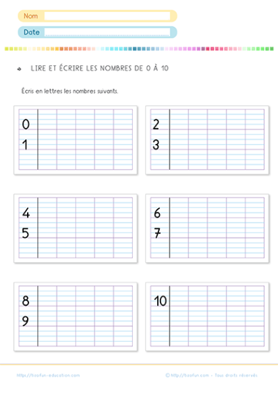 Apprendre les nombres de 1 à 10 CP avec des fiches d'exercices ...