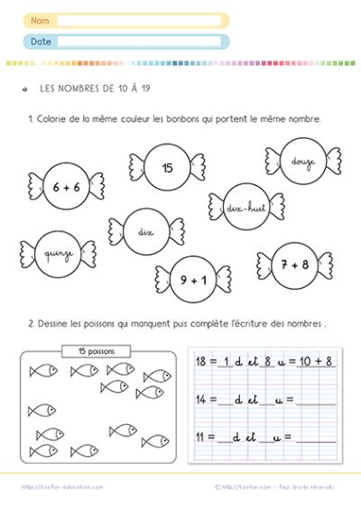 Apprendre les nombres de 10 à 19 avec des activités ludiques - Tizofun ...