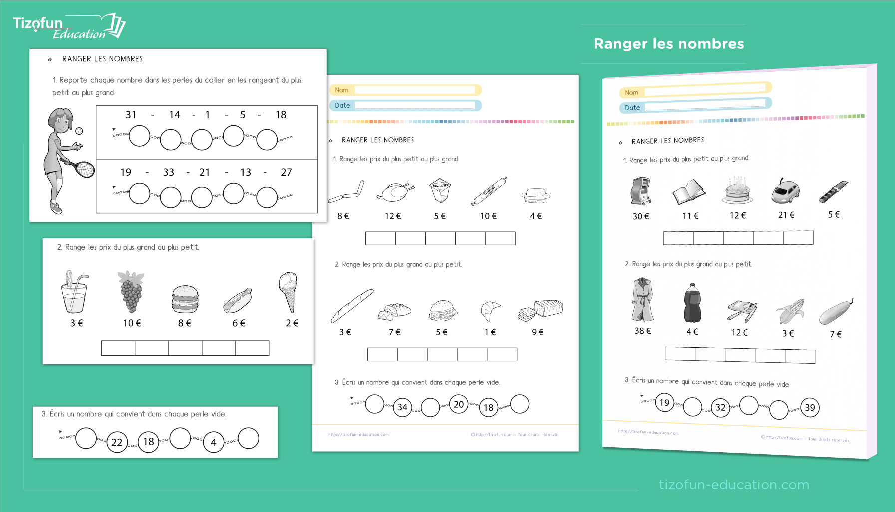 Exercices pour ranger les nombres au CP en ordre croissant et ...