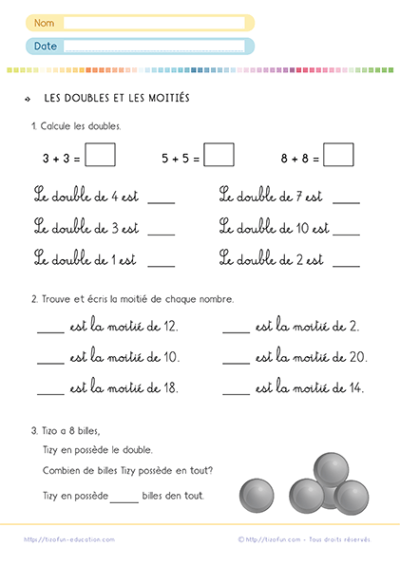 Exercices sur les doubles et moitiés au CP : méthodes simples et ...