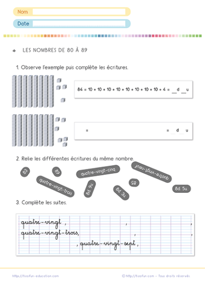 Apprendre les nombres de 80 à 89 au CP et CE1: exercices et jeux ...