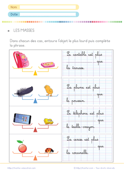 Comparer les masses dès le primaire : lourd ou léger - Tizofun ...