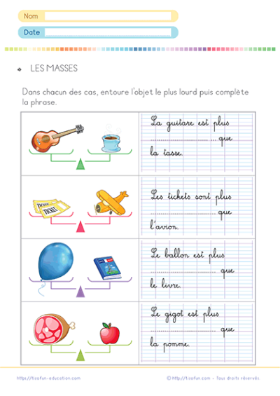 Comparer les masses dès le primaire : lourd ou léger - Tizofun ...