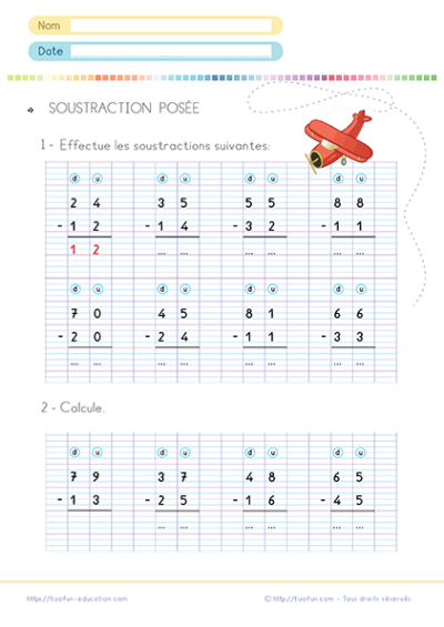 Soustraction posée avec et sans retenue au CP et CE1 : exercices et ...