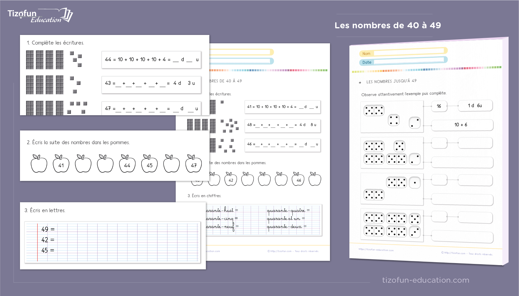 Exercices pour apprendre les nombres de 40 à 49 : fiches et activités ...