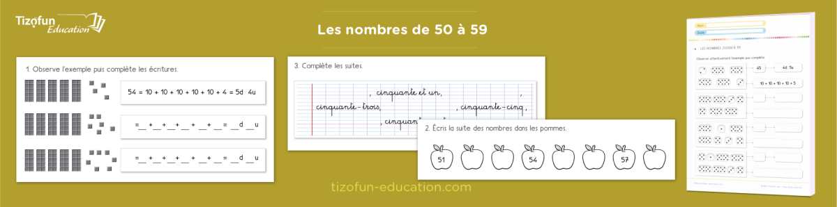 Apprendre les nombres de 50 à 59 en primaire : exercices et activités ...