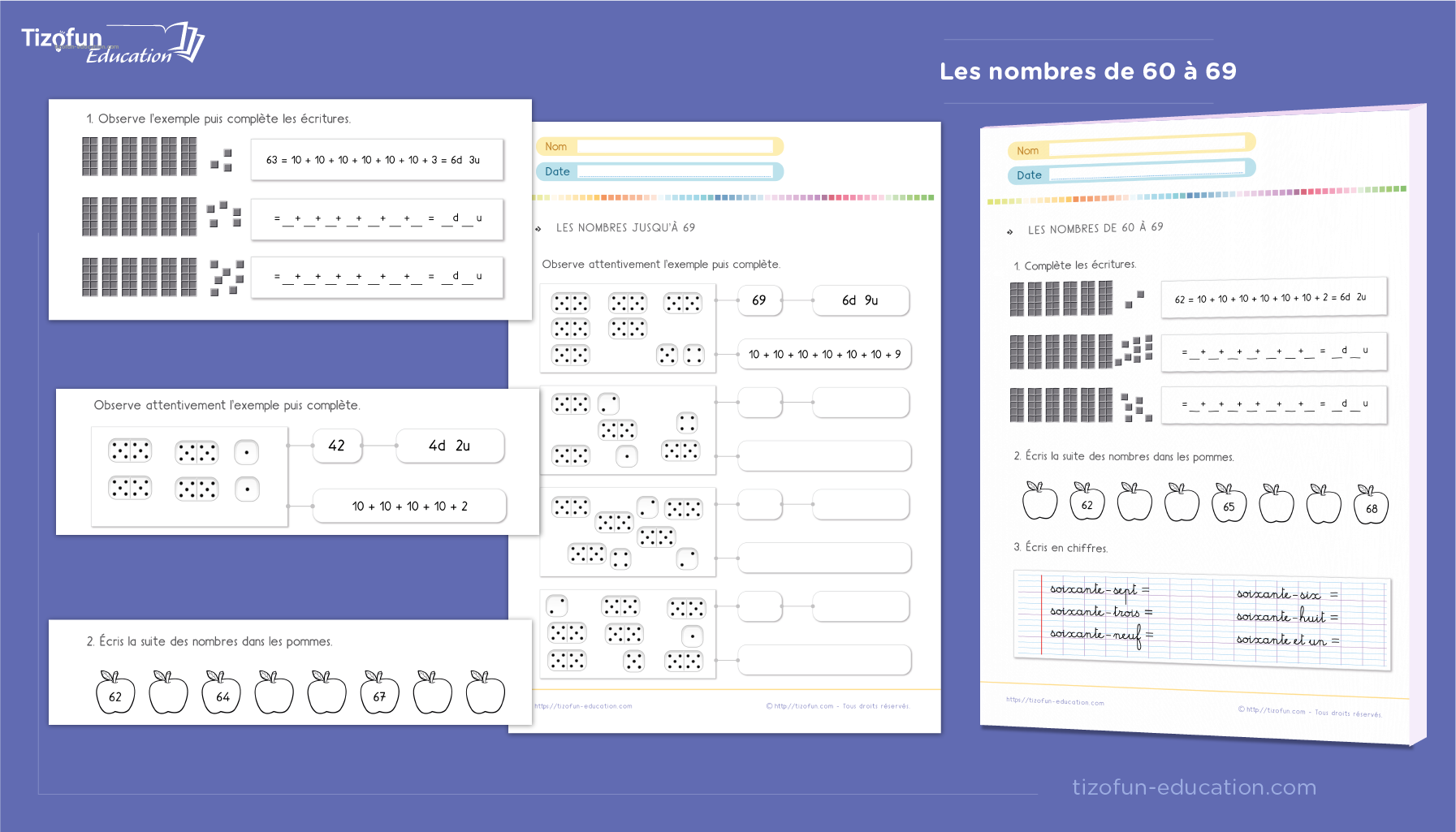 Apprendre les nombres de 60 à 69 au CP et CE1 : exercices ludiques ...