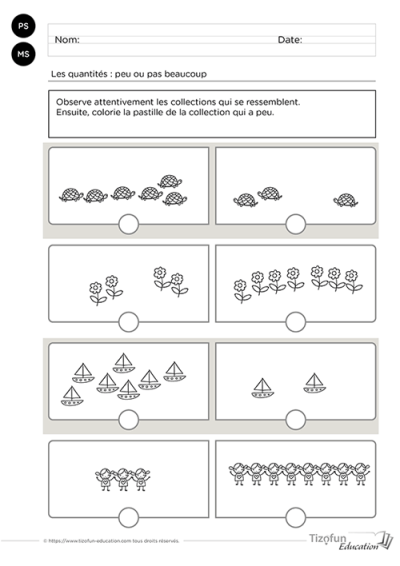 Mathématiques en Maternelle PS : jeux, Fiches, idées - Tizofun ...